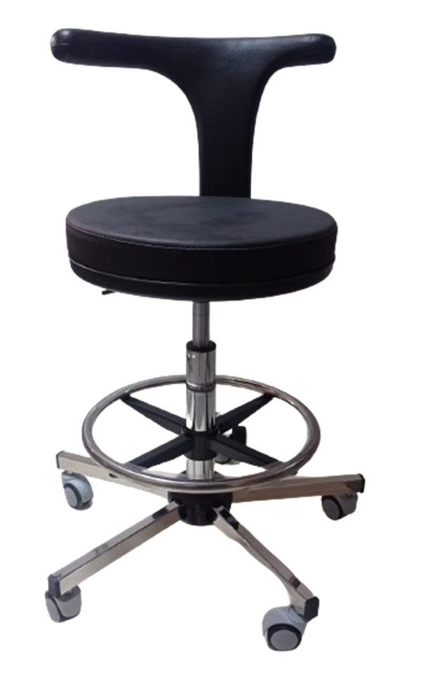 Paslanmaz Çelik Ayaklı Sırtlıklı Hekim ve Laboratuvar Taburesi Çemberli